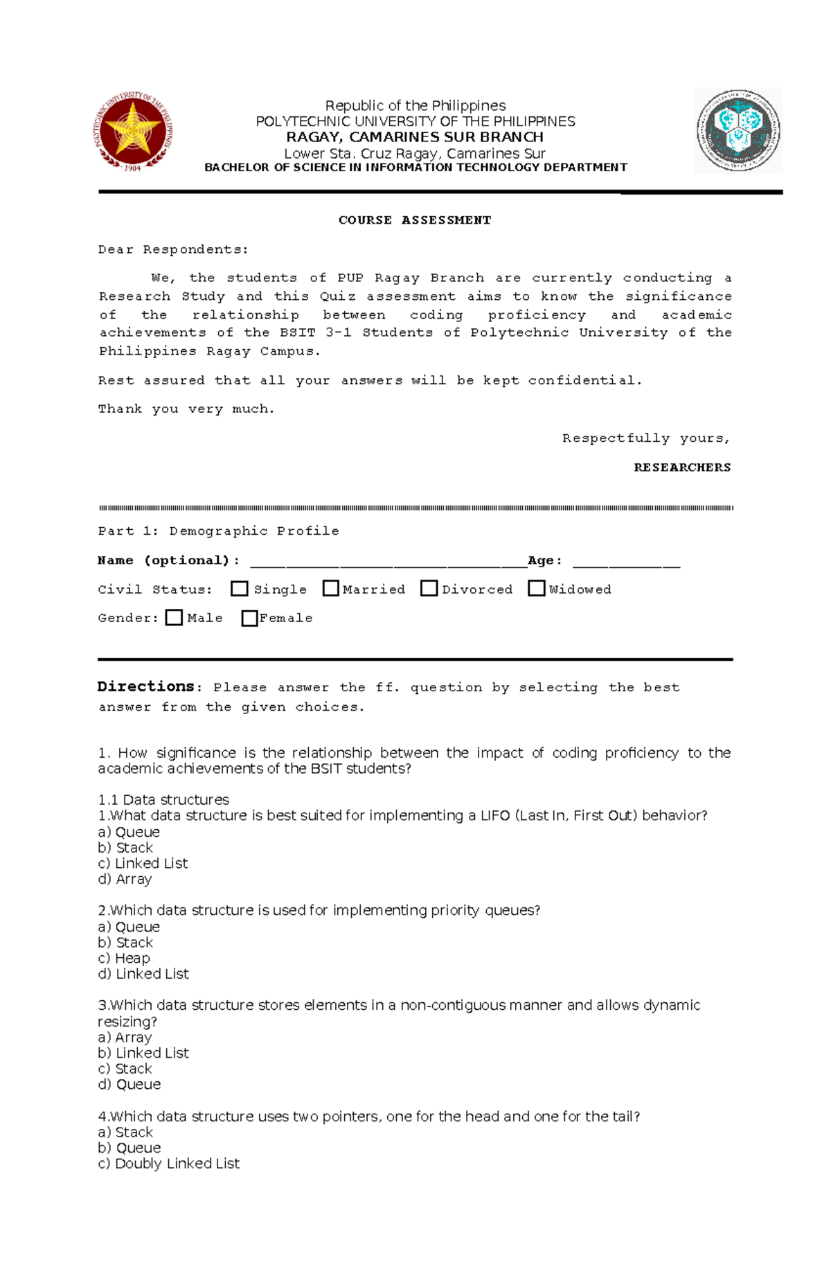 Course-assessment - Republic of the Philippines POLYTECHNIC UNIVERSITY ...