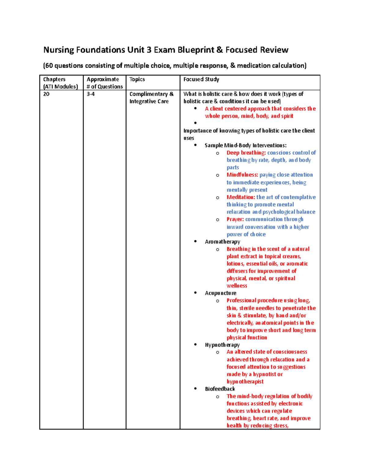 Foundations Unit 3 Exam Blueprint - Nursing Foundations Unit 3 Exam ...