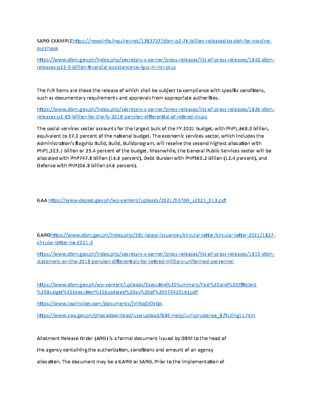 SARO Example about national budget where - SARO - Studocu