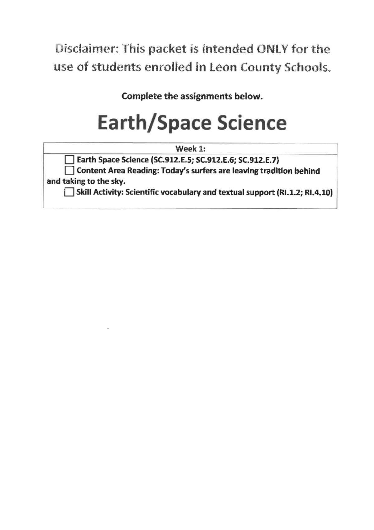 Week 1 Earth Space Science - Studocu