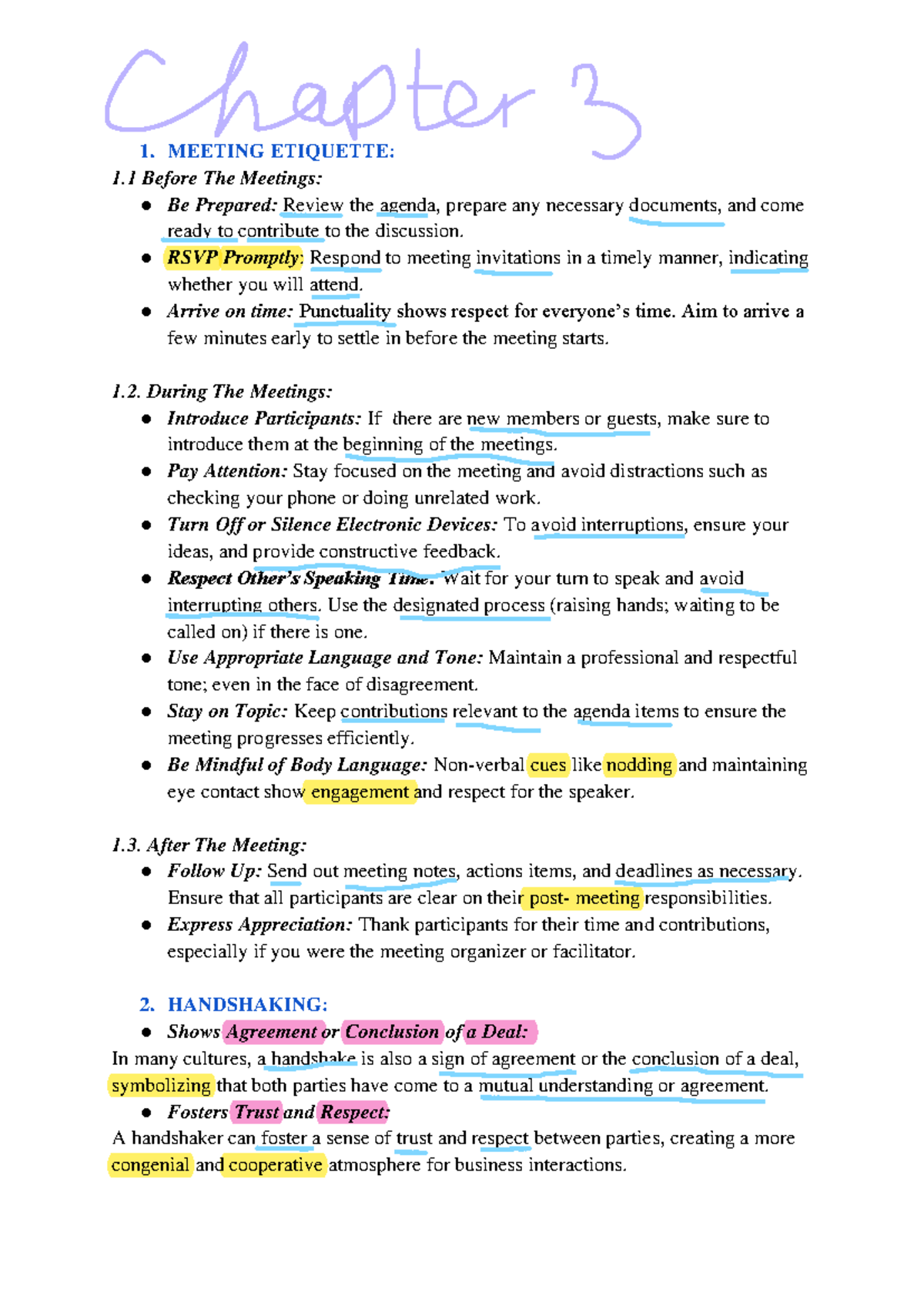 Chapter 3 THE Meetings - 1. MEETING ETIQUETTE: 1 Before The Meetings ...