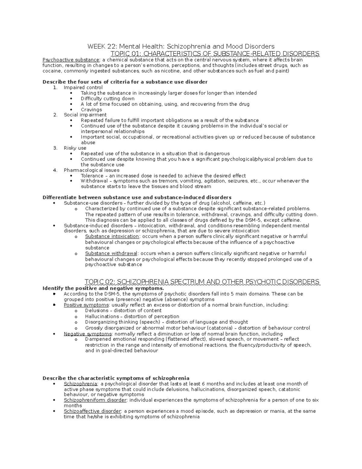 Week 22. Schizophrenia and Mood Disorders - WEEK 22: Mental Health ...