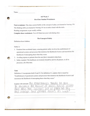 NUR 163 Week 4 Pre-Class Assignment Part 2 - 163 Week 4. Pre-Class ...