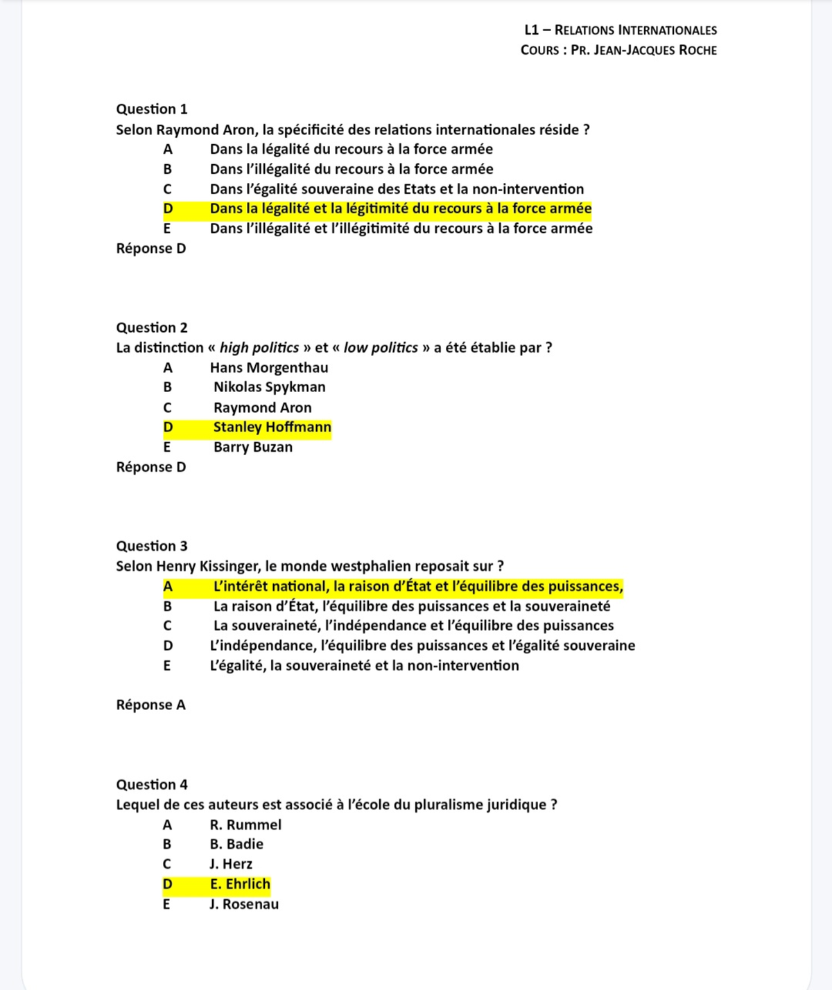 Exemple qcm corrigé RI - Relations internationales - Studocu