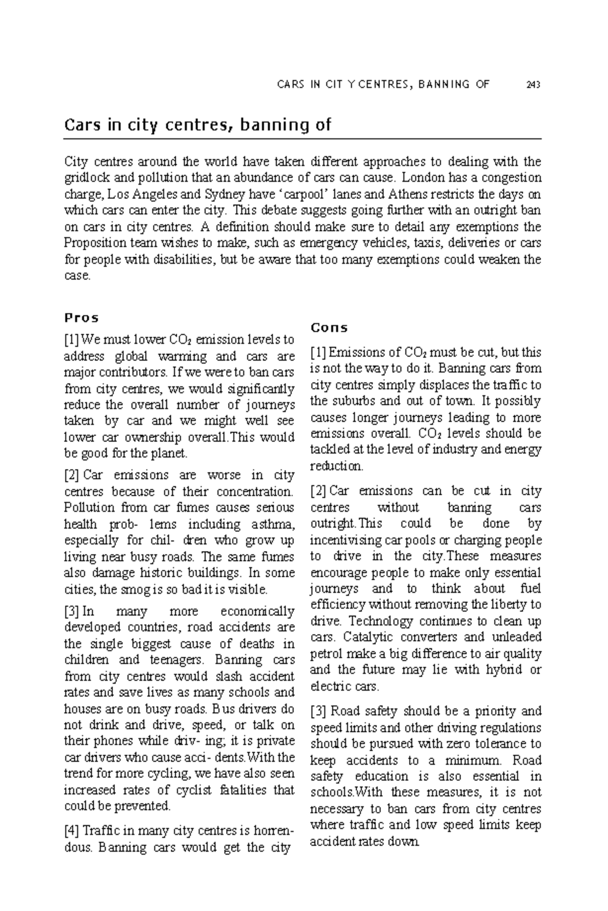 Debate - nhhjkijk - CARS IN CIT Y CENTR ES, BANNING OF 243 Cars in city ...