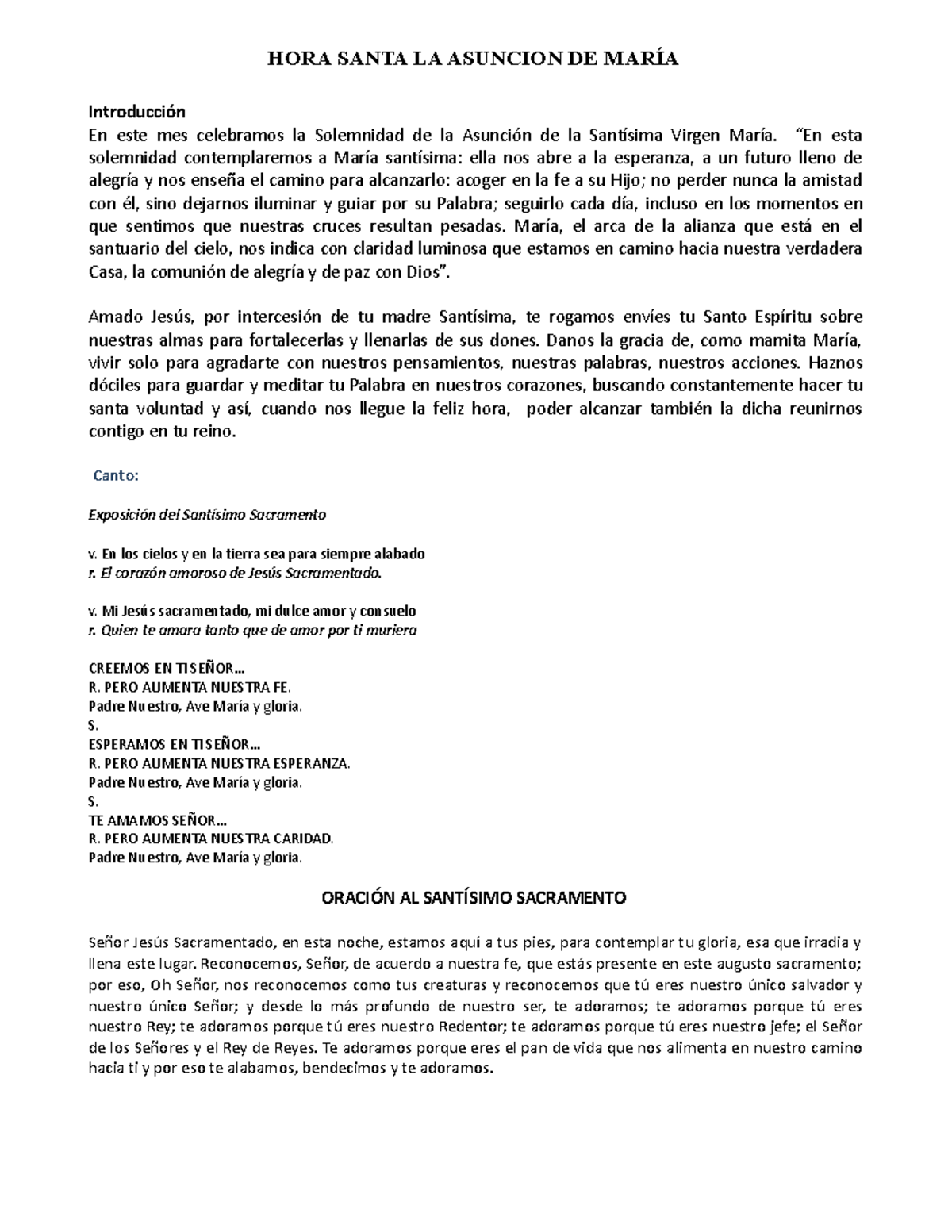 Hora Santa La Asuncion de María - HORA SANTA LA ASUNCION DE MARÍA ...