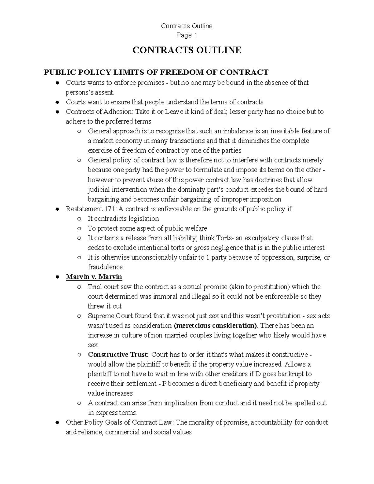 Contracts Outline - Class and Reading notes compiled into one document ...