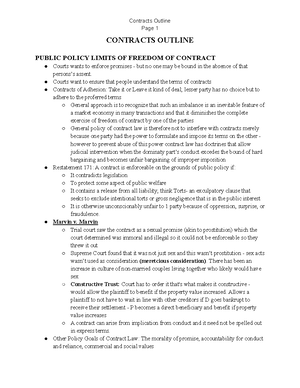Reading Notes (Contracts) - Reading Notes 1 st Class Public Policy ...