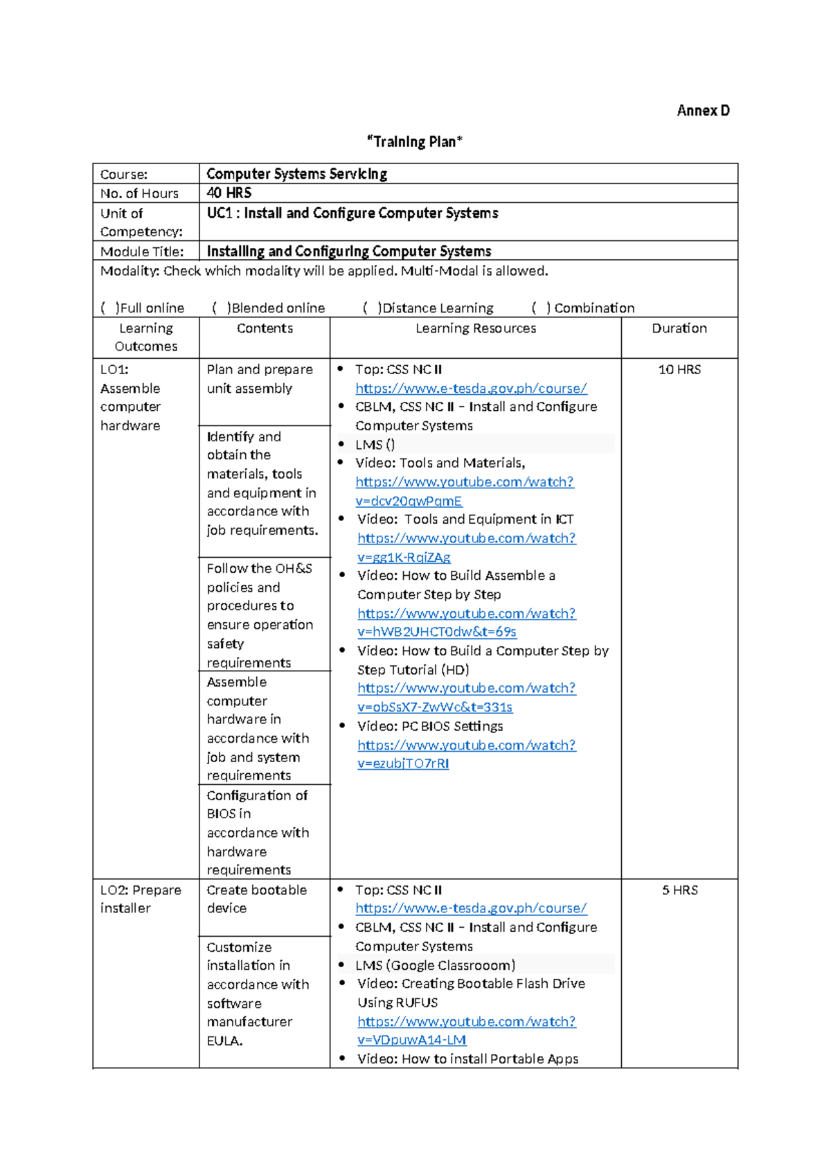 544509822 Tp for Blended Tesda Training Iccs Ok - Annex D “Training ...