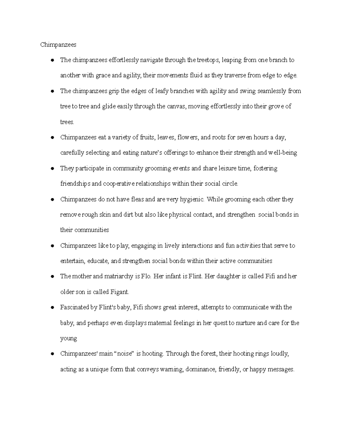 Jane Goodall Notes - Chimpanzees The chimpanzees effortlessly navigate ...