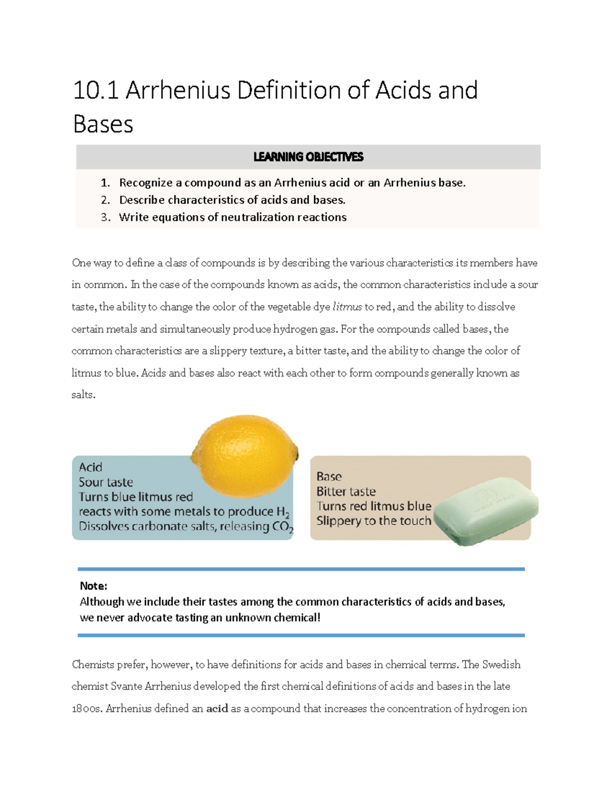 Section 10 - Lecture notes ch 10 - 10 Arrhenius Definition of Acids and ...