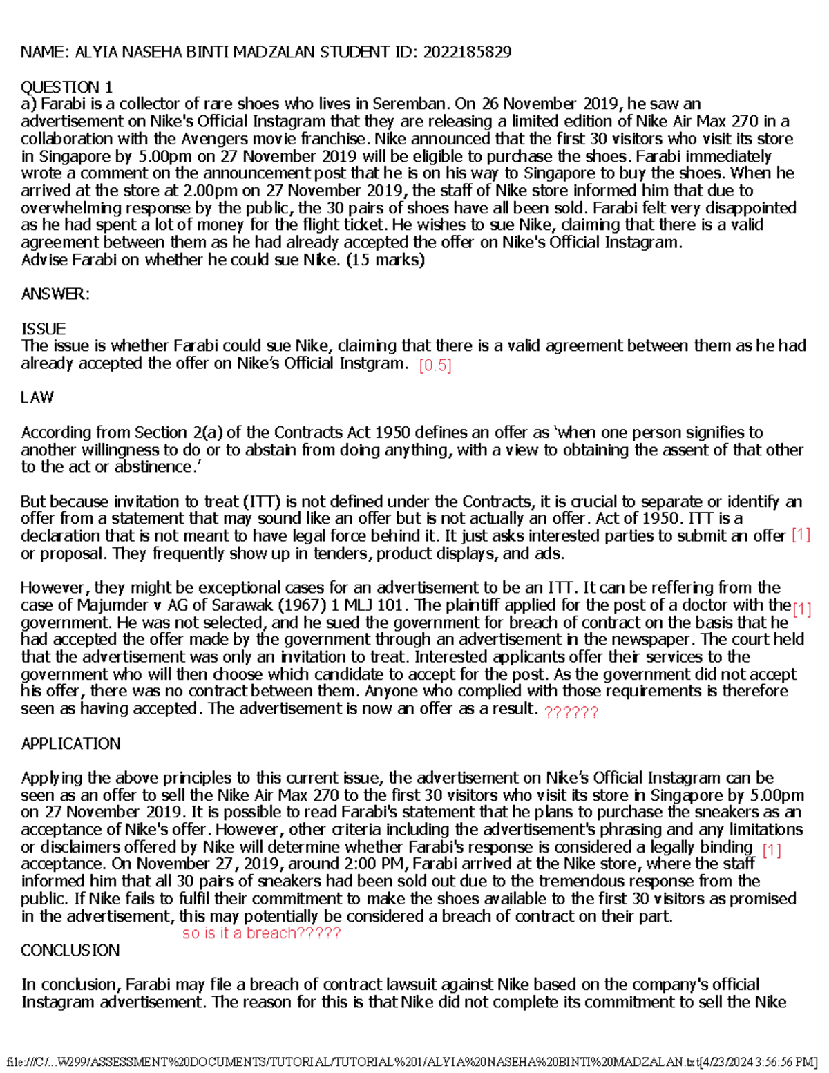 LAW299 business law, tutorial full essay ILAC - file:[4/23/2024 3:56:56 ...