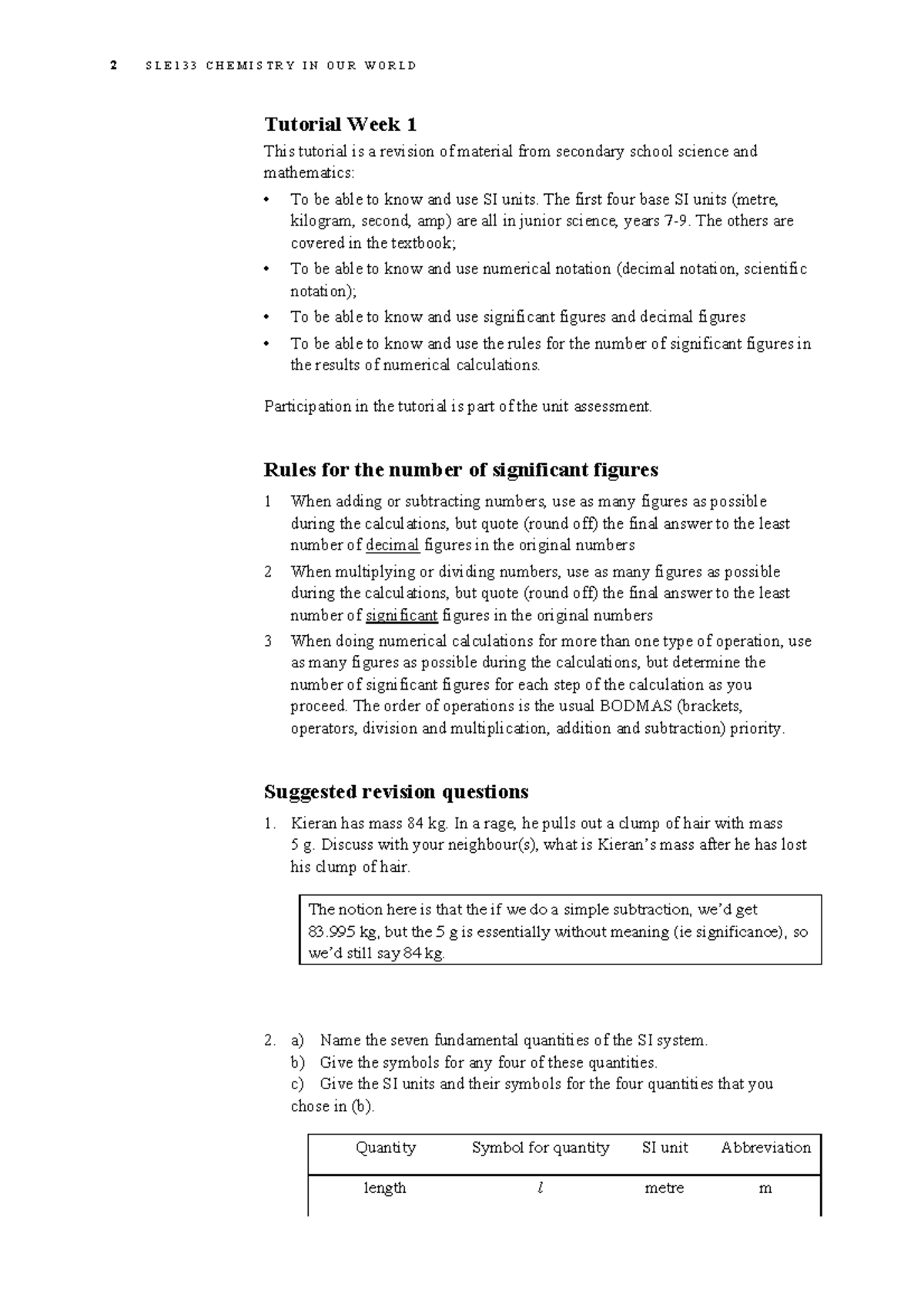 SLE133 answers tutorial-01 - 2 SLE133 CHEMISTRY IN OUR WORLD Tutorial ...