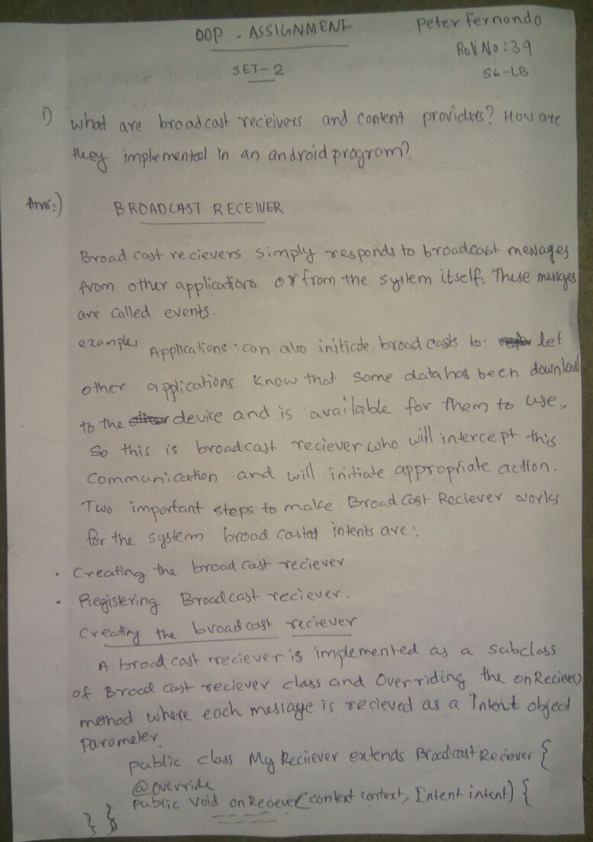 Oop assignment 2 - Broadcast receiver, Content providers, Steps to ...