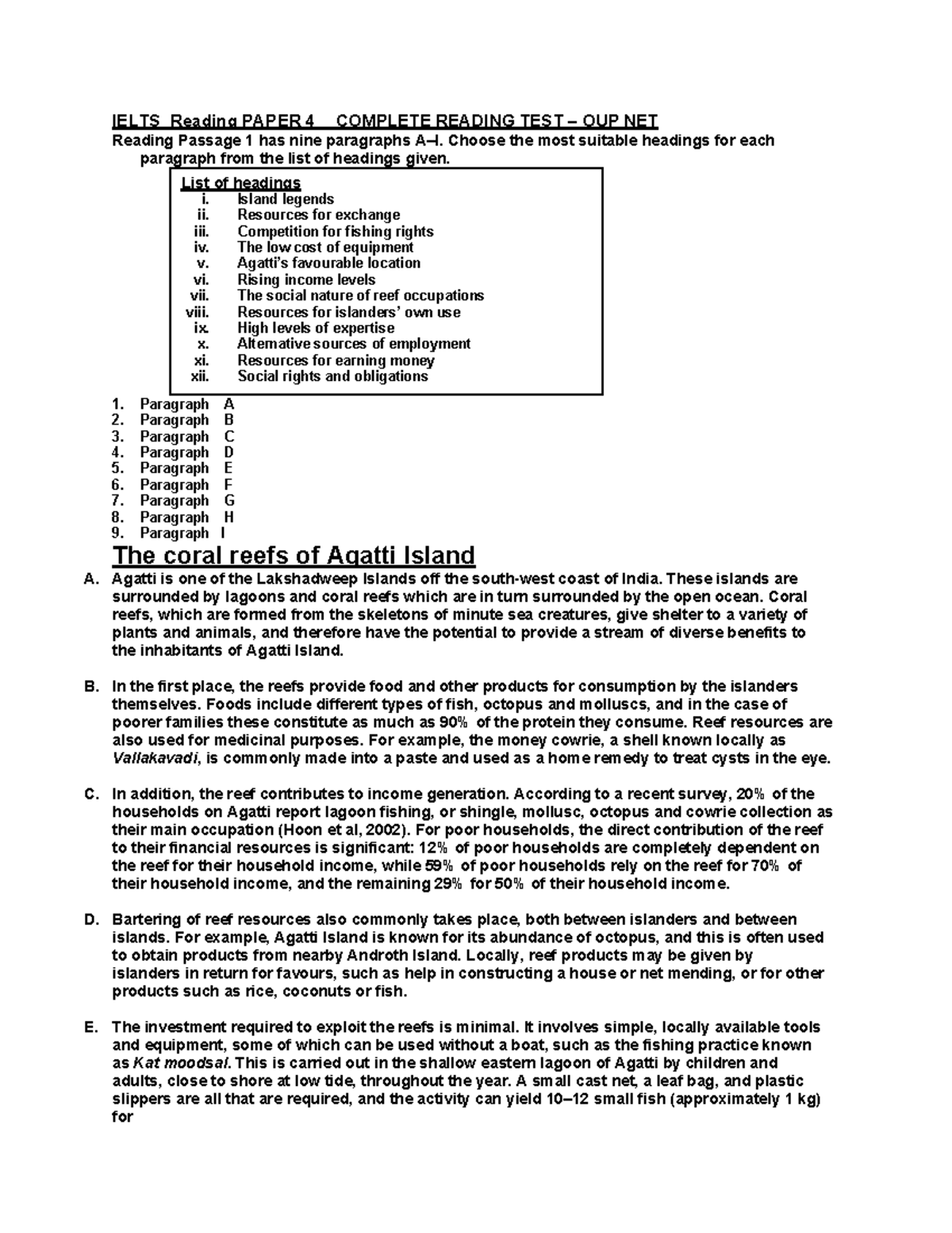 Ielts Reading Paper 4 - IELTS Reading PAPER 4 COMPLETE READING TEST ...