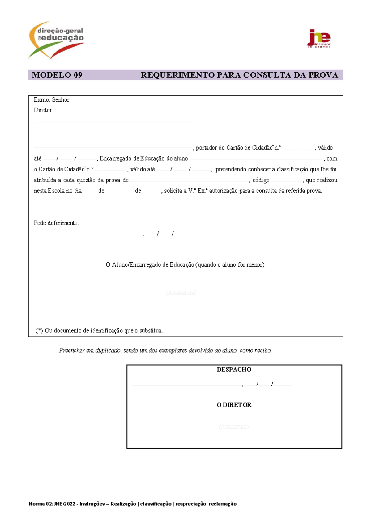 Modelo 09 2022 editavel - Preencher em duplicado, sendo um dos ...