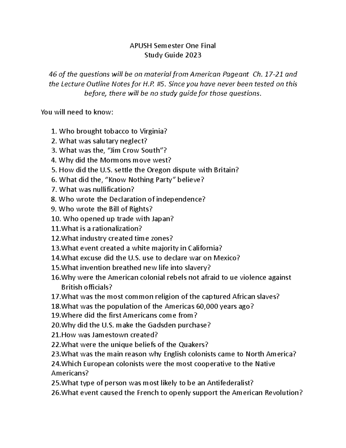 Kami Export - 🌚 - 2023 Apush Sem.1 Final Study Guide - APUSH Semester ...