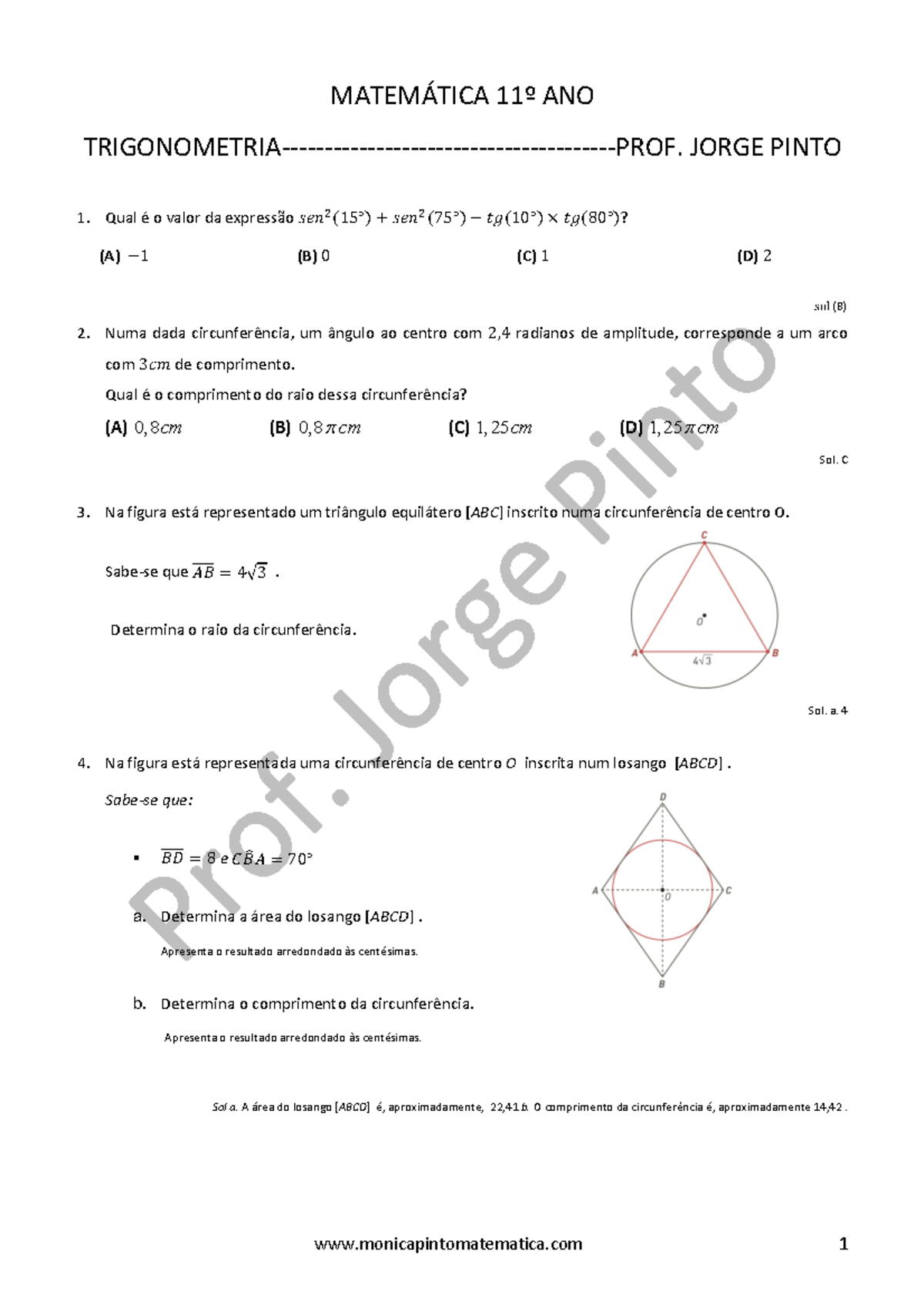 Ficha teste 1 - Matemática fácil para 11° ano - MATEMÁTICA 11º ANO ...