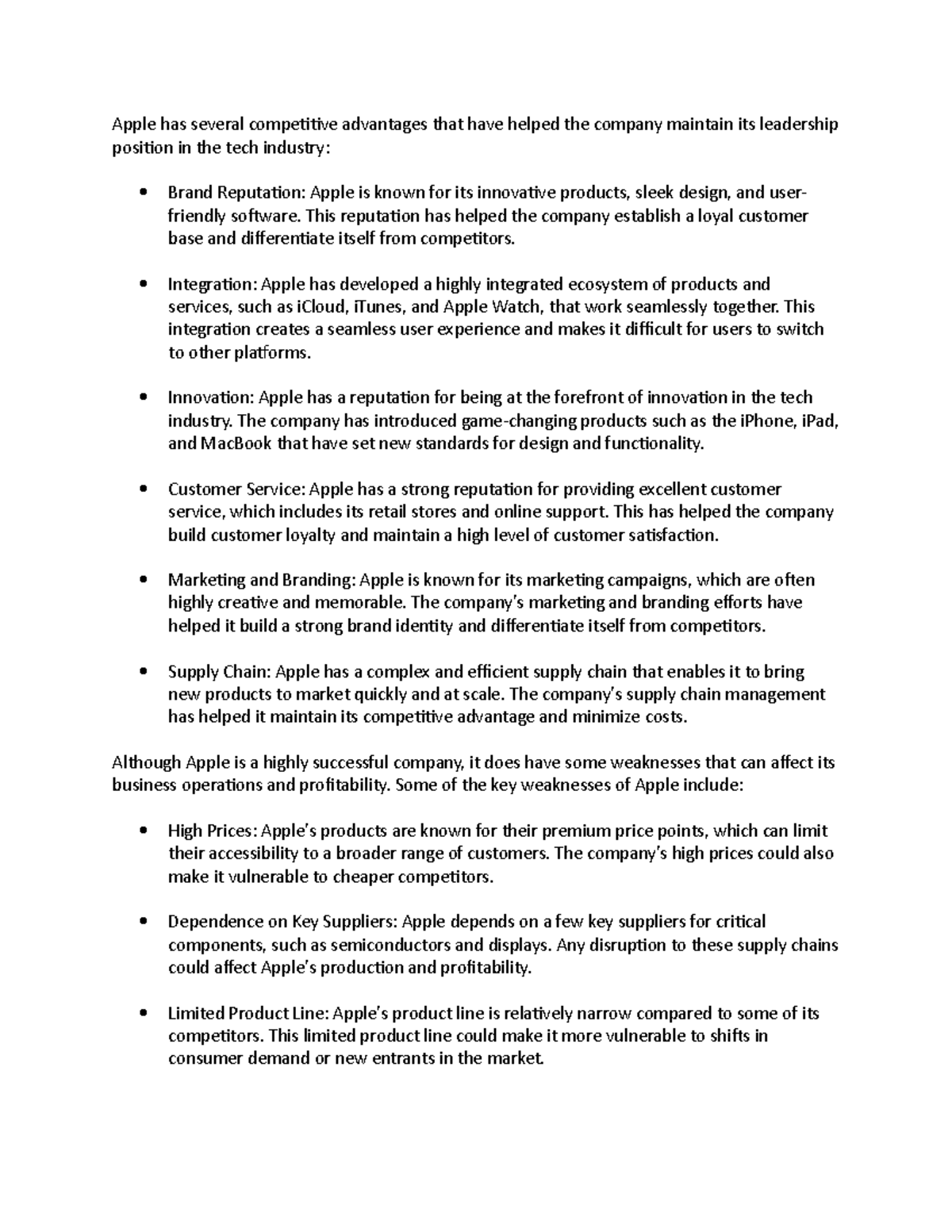 Strengths and Weaknesses of Apple - Apple has several competitive ...