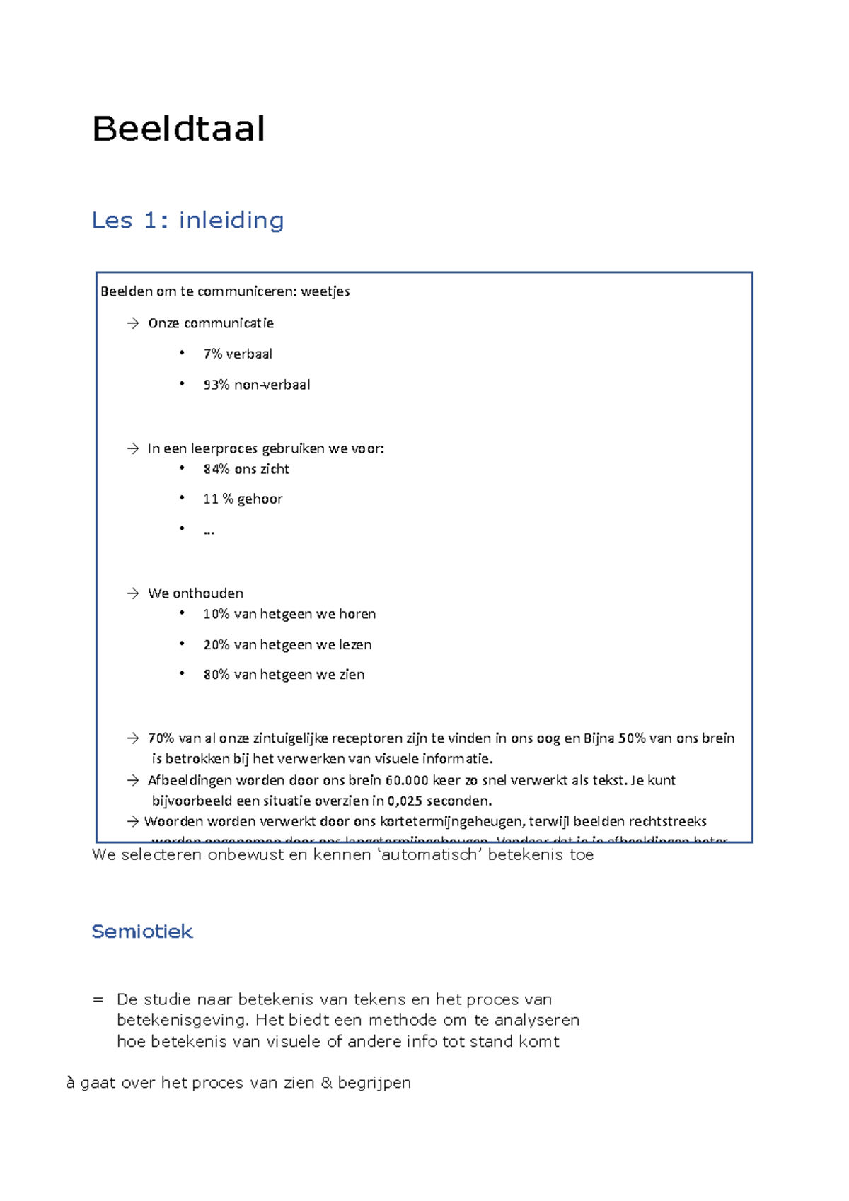 Beeldtaal samenvatting - Beeldtaal Les 1: inleiding We selecteren ...