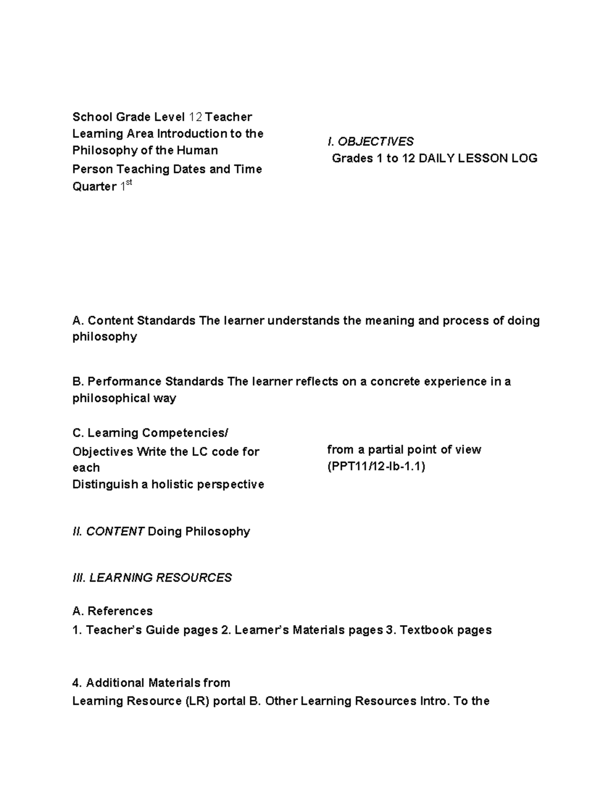 Pdfcoffee - cbvbh - School Grade Level 12 Teacher Learning Area ...