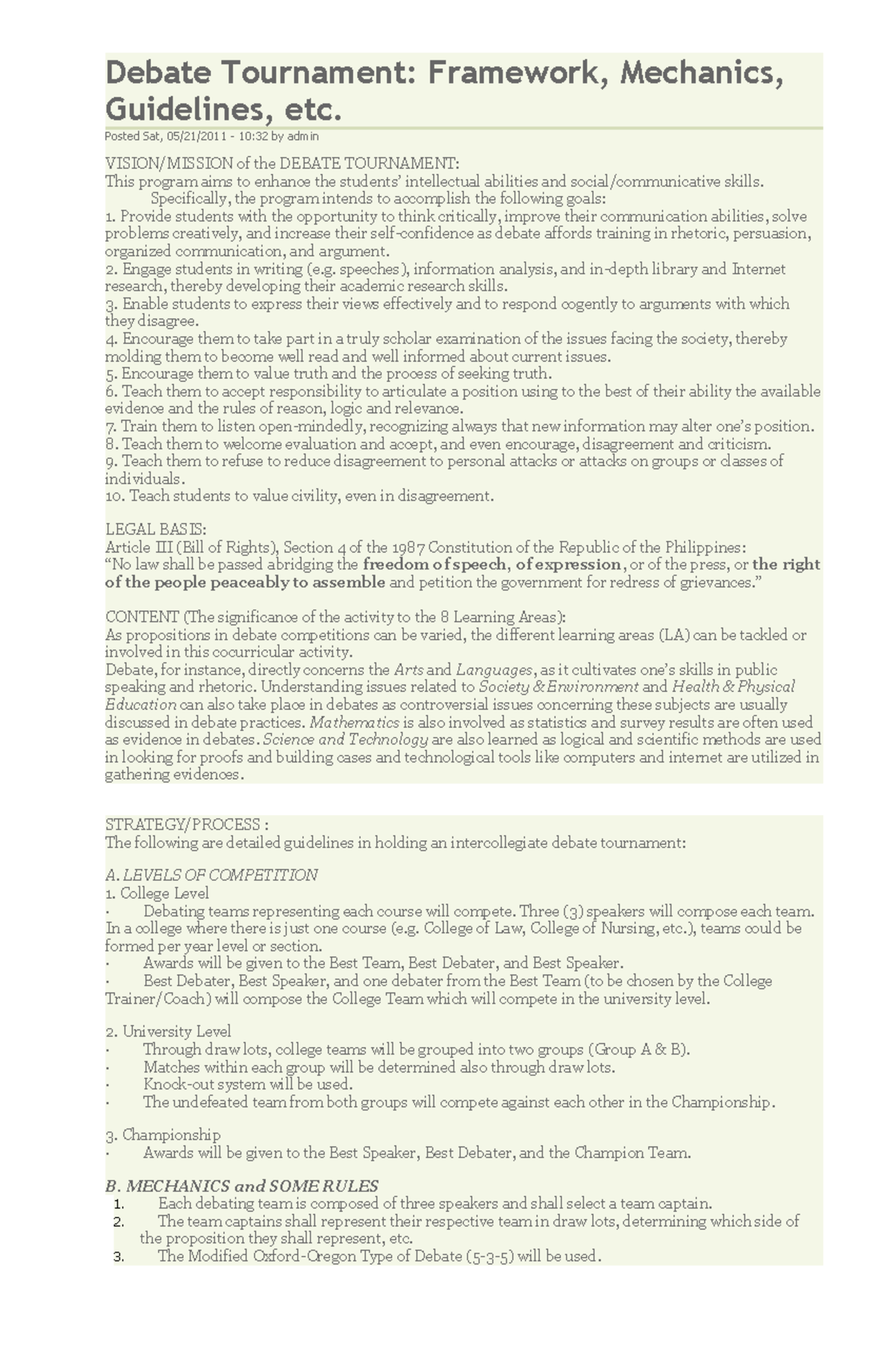 Debate guidelines - Debate Tournament: Framework, Mechanics, Guidelines ...