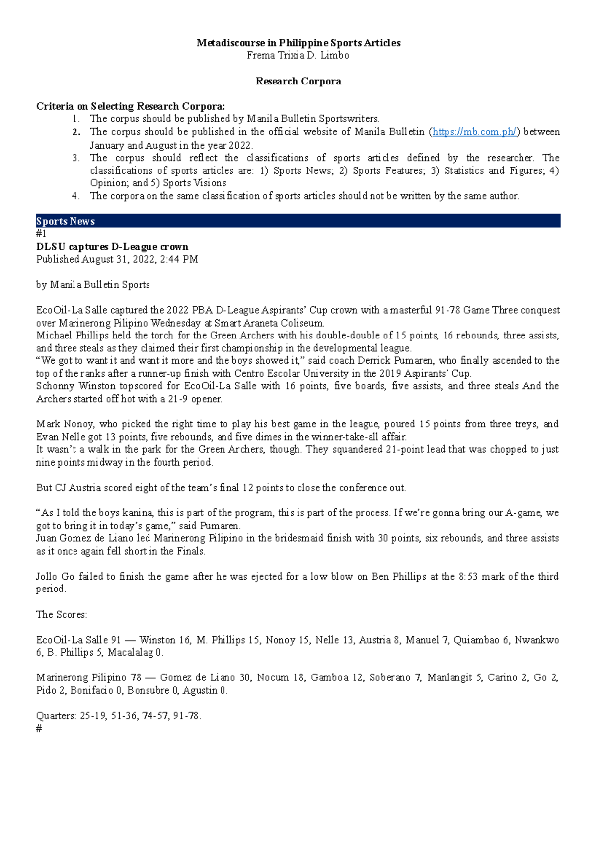 Philippine Sports Articles - Metadiscourse in Philippine Sports ...