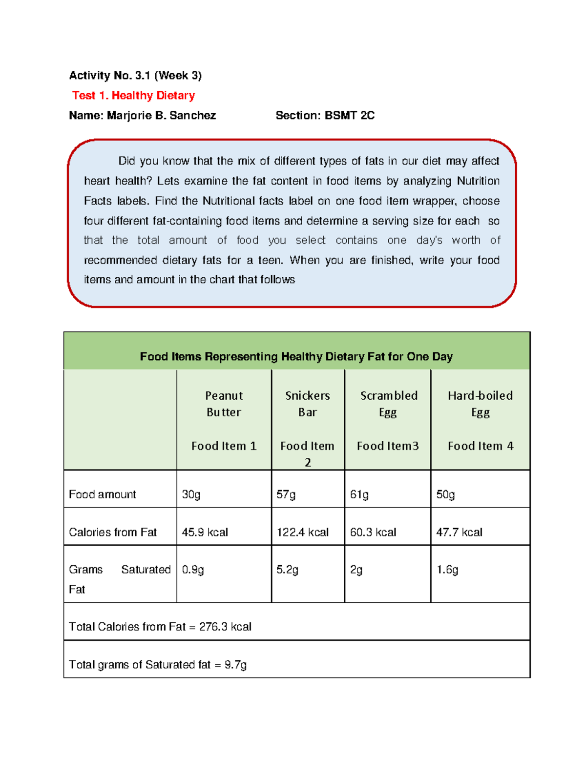 Activity No. 3.1- Healthy Dietary - Activity No. 3 (Week 3) Test 1 ...