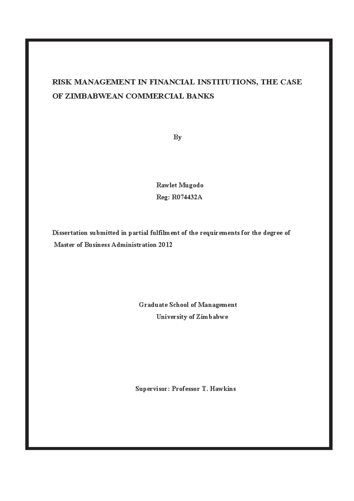 Mugodo Risk management in financial institutions - RISK MANAGEMENT IN ...