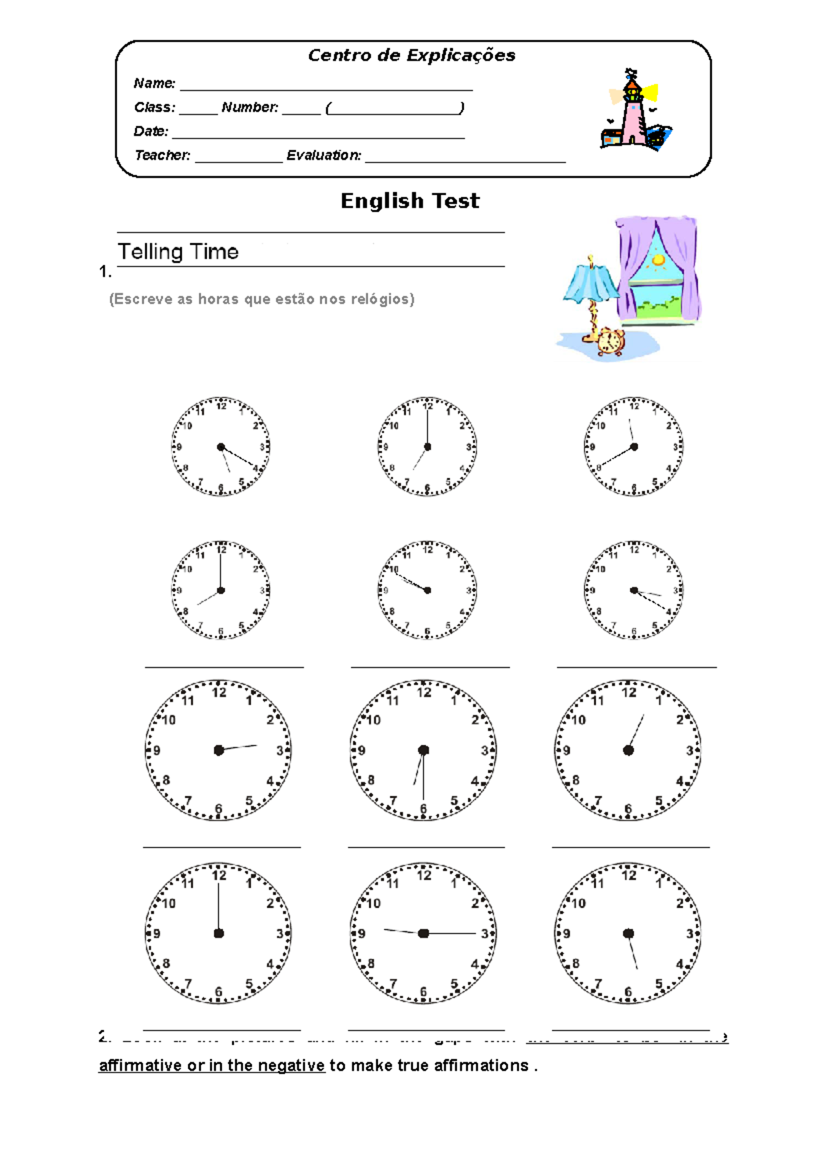 57306767 Teste de Ingles 3 - English Test 1. w 2. Look at the pictures ...