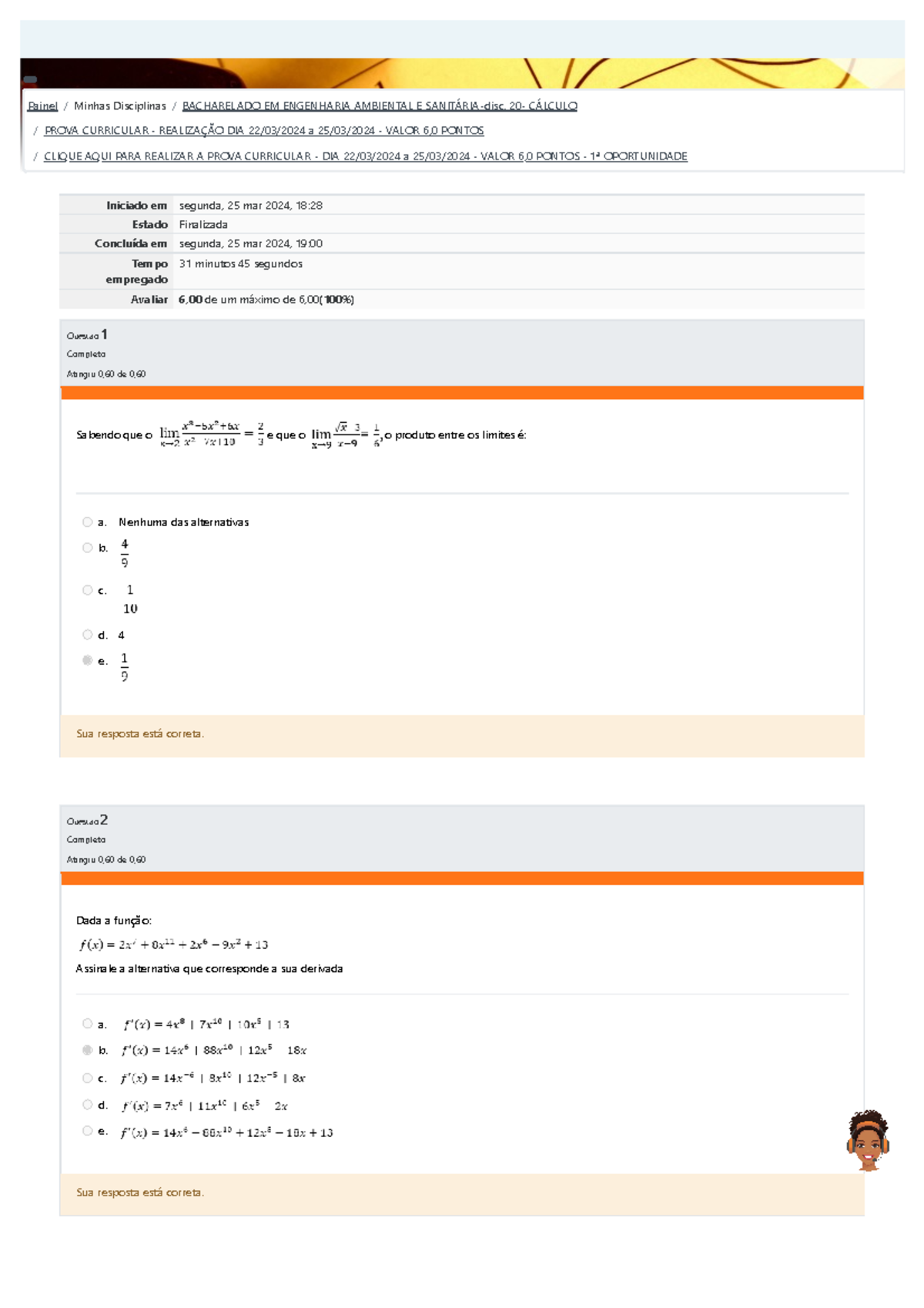 Calculo Prova Curricular - DIA 22 03 2024 a 25 03 2024 - Valor 6,0 ...