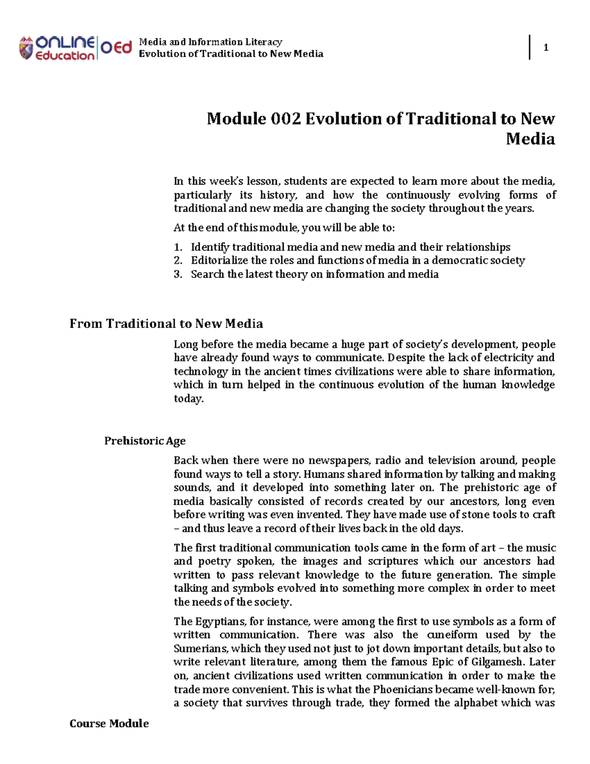 Week 002 Module Evolution from Traditional to New Media - Media and ...