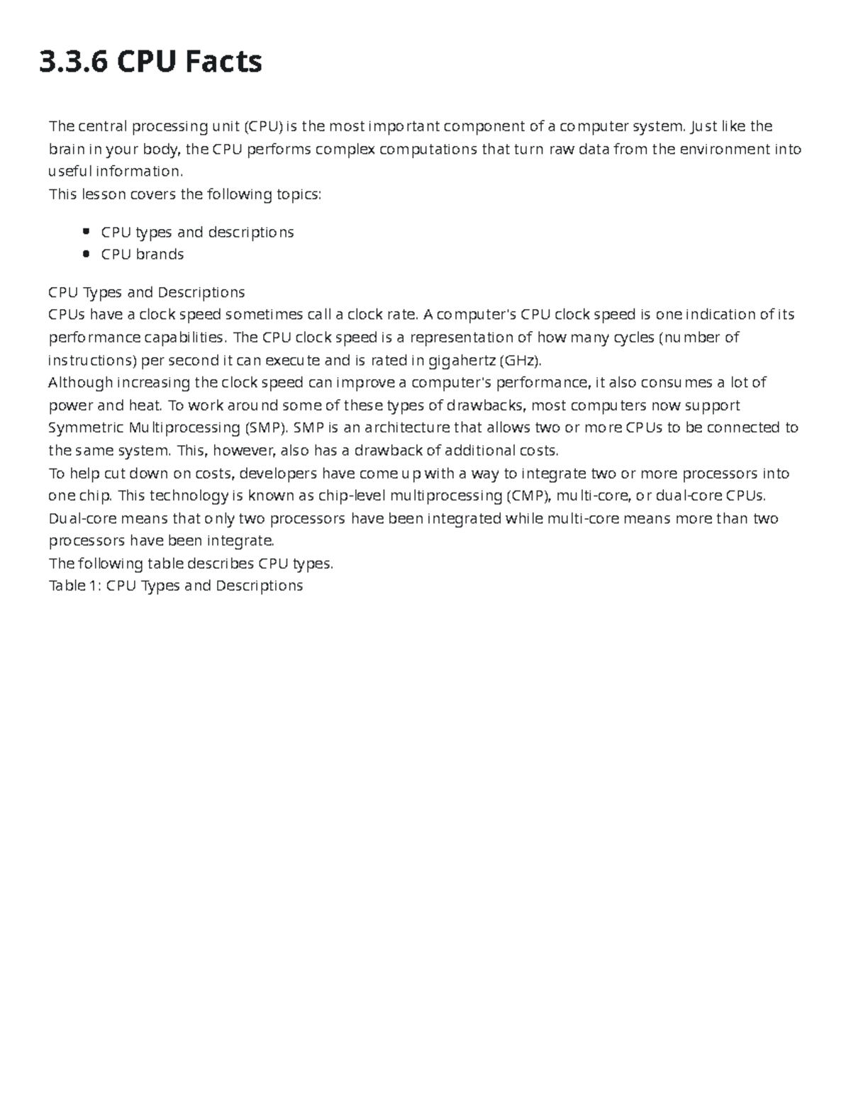 3.3.6 CPU facts - Summary Fundamentals of Information Technology - 3.3 ...
