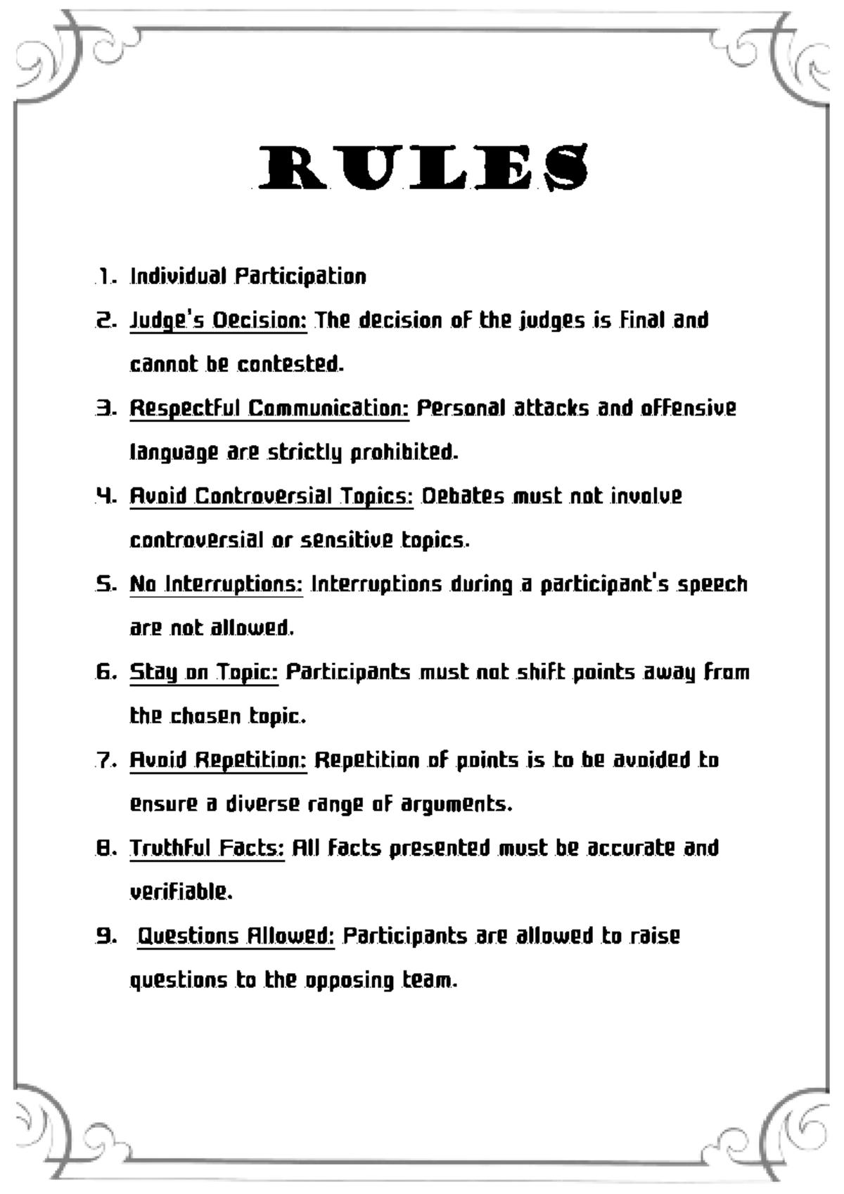 English Debate - Rules and Criteria - Rules D Individual Participation ...