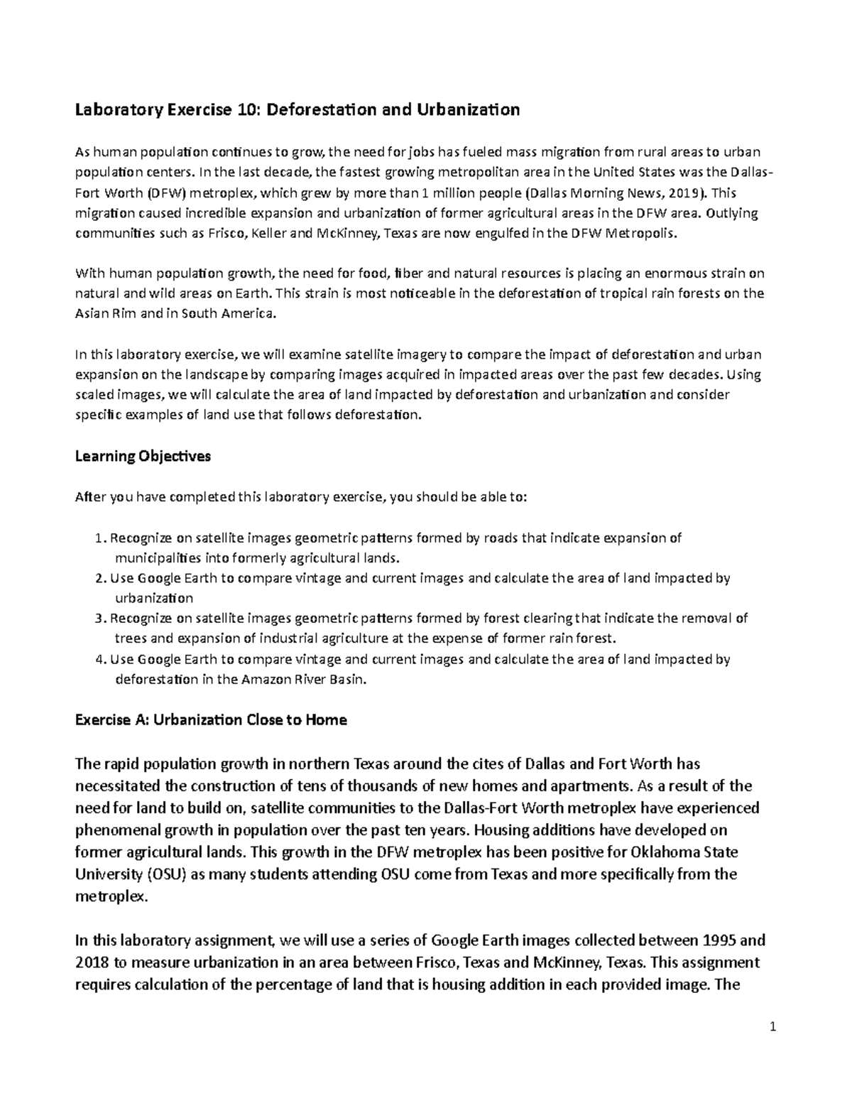 Laboratory Exercise 10 Deforestation and Urbanization-Kyeria Joseph - Laboratory Exercise 10 ...