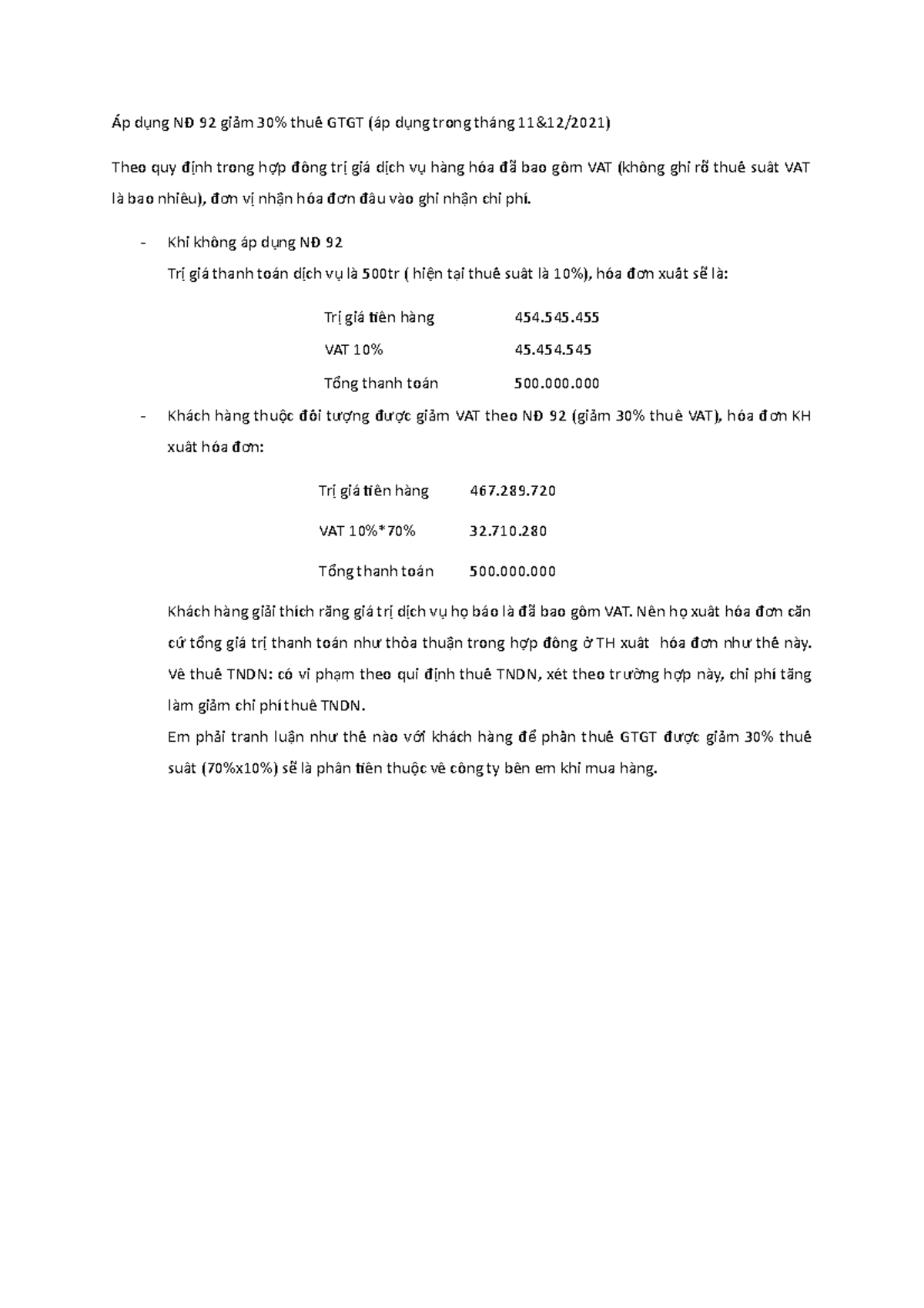 Tình huống thuế 17-10 - Áp d ng NĐ 92 gi m 30% thuếế GTGT (áp d ng trong tháng 11&12/2021)ụ ả ụ ...