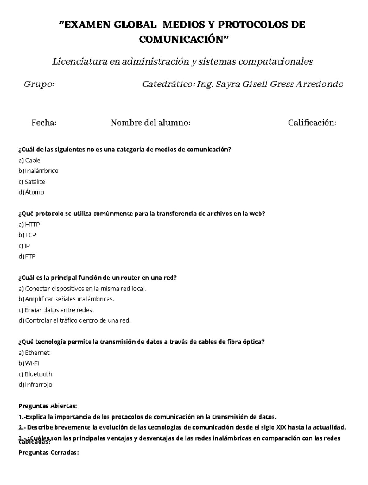 Examen Global Medios Y Protocolos DE Comunicacion - "EXAMEN GLOBAL ...