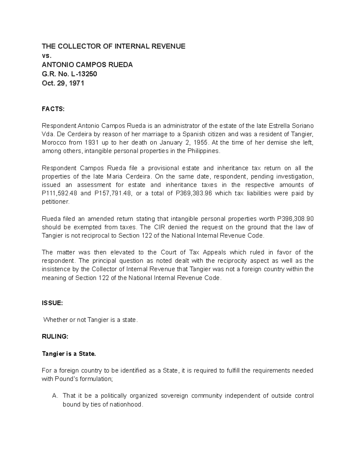 CIR vs Campos Rueda Case Digest - THE COLLECTOR OF INTERNAL REVENUE vs ...