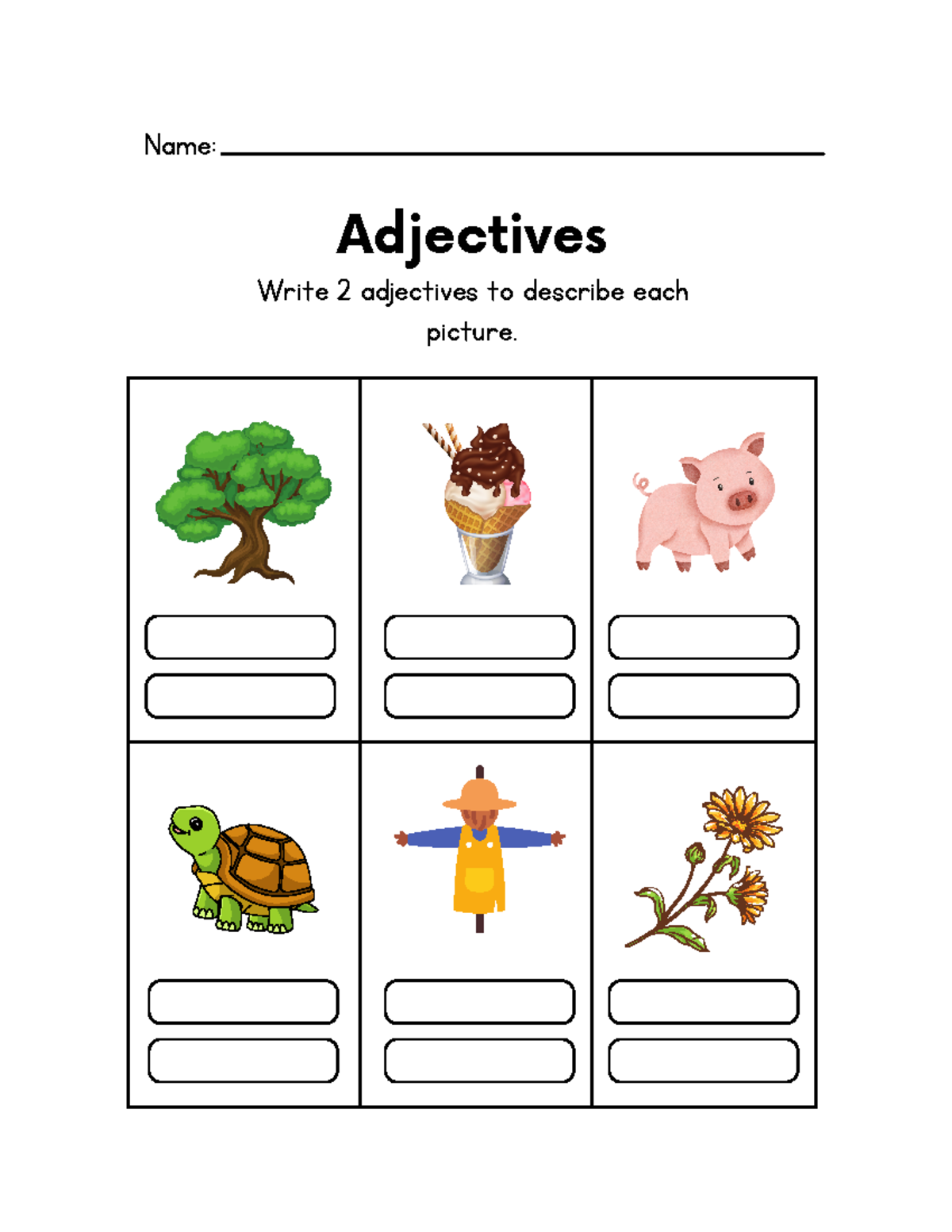 Colorful Illustrative Adjectives English Worksheet - Ingles - Name ...