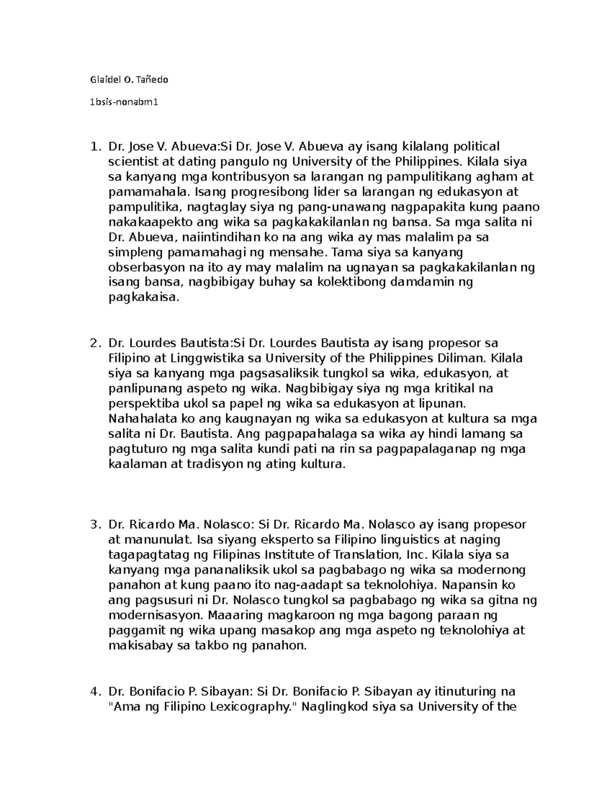 Forum 1 glaidel tanedo fildis - Glaidel O. Tañedo 1bsis-nonabm Dr. Jose ...