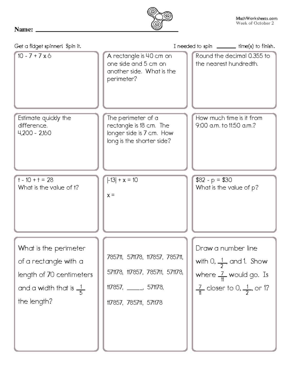 Math Worksheets Grade 6 10 2 - Name: ####### Week of October 2 *HW D ...
