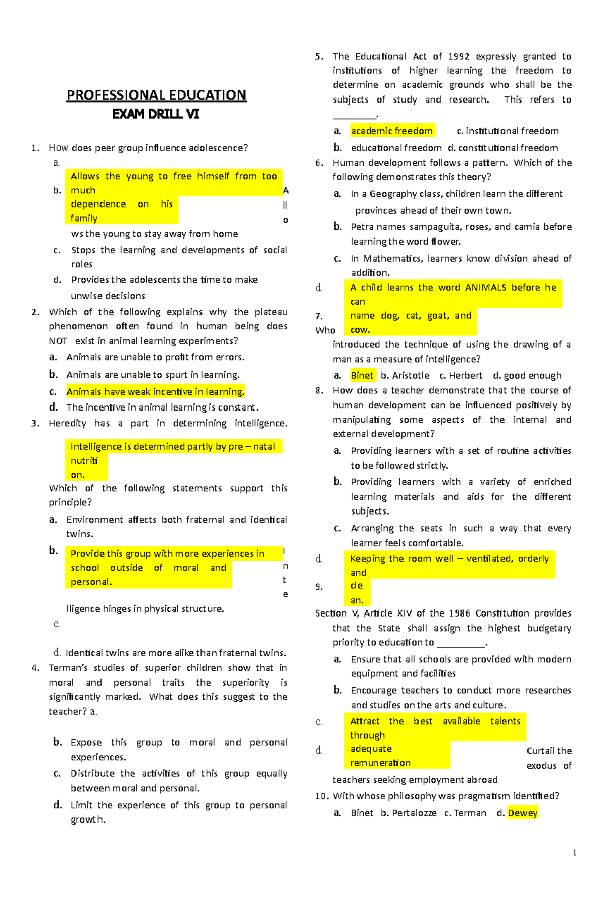 Professional Education Exam Drill VI - PROFESSIONAL EDUCATION EXAM ...