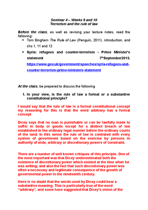 Rule of Law - Notes from lecture, including cases and examples - Public ...