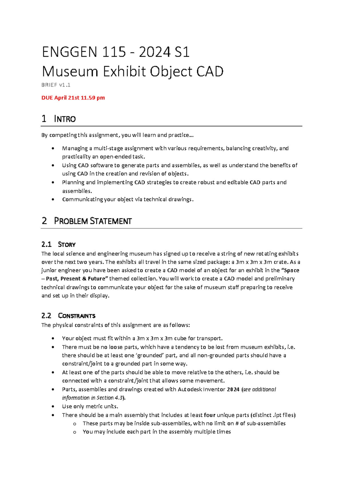 EG115 2024S1 DP CAD Assignment Brief - ENGGEN 115 - 2024 S Museum ...