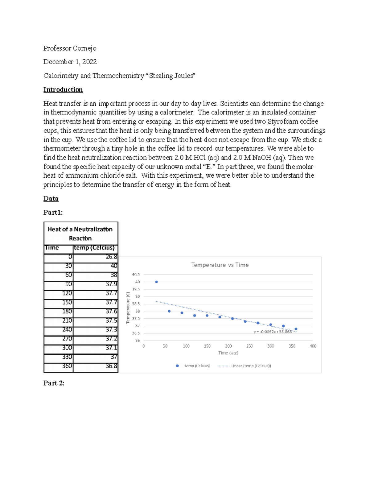 Lab 17 - Chem 106 Hunter College Lab Report 17 - Professor Cornejo ...