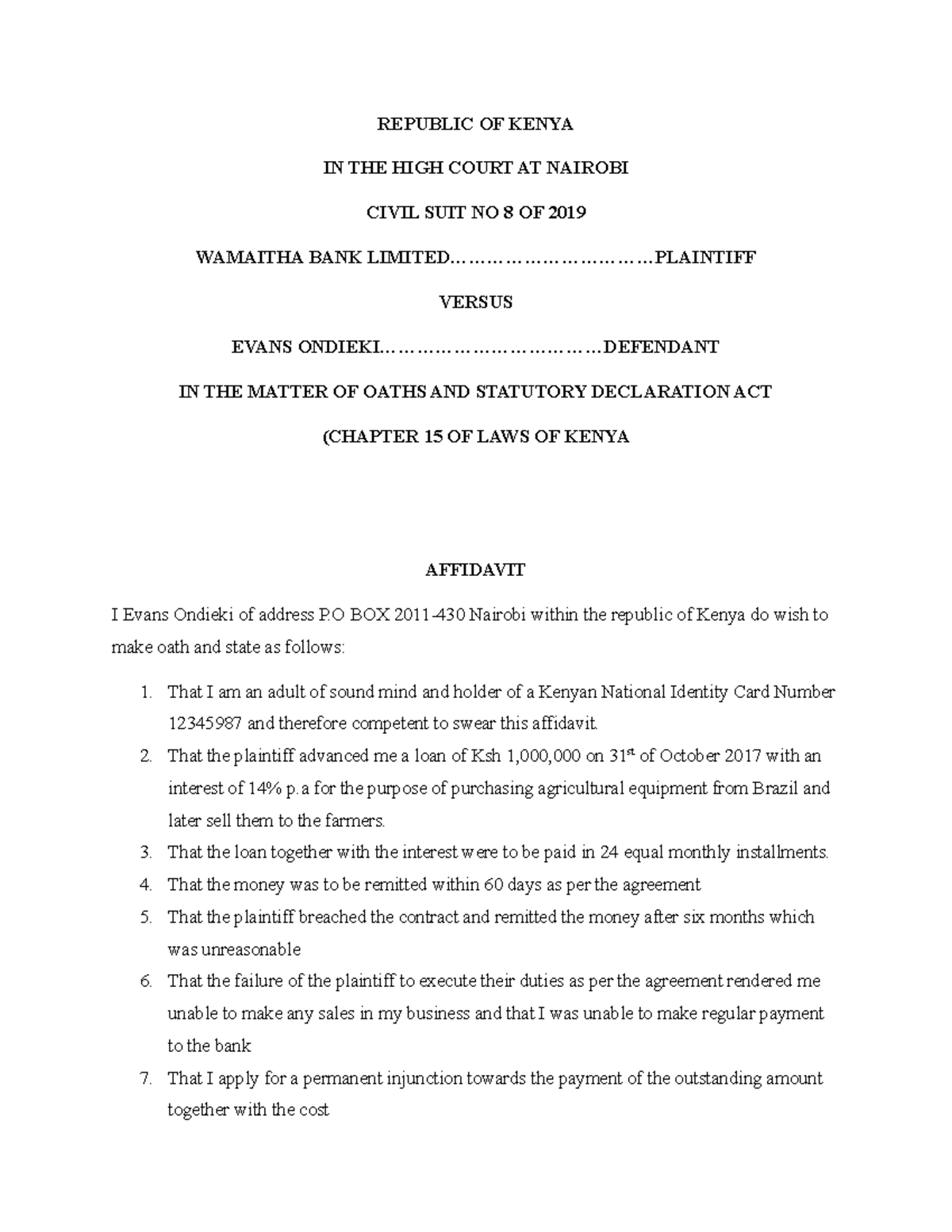 Affidavit - REPUBLIC OF KENYA IN THE HIGH COURT AT NAIROBI CIVIL SUIT ...