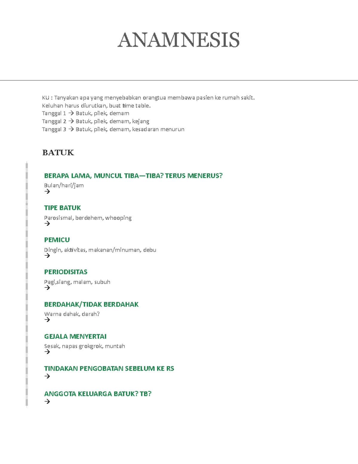 Anamnesis - catatan - ANAMNESIS KU : Tanyakan apa yang menyebabkan ...