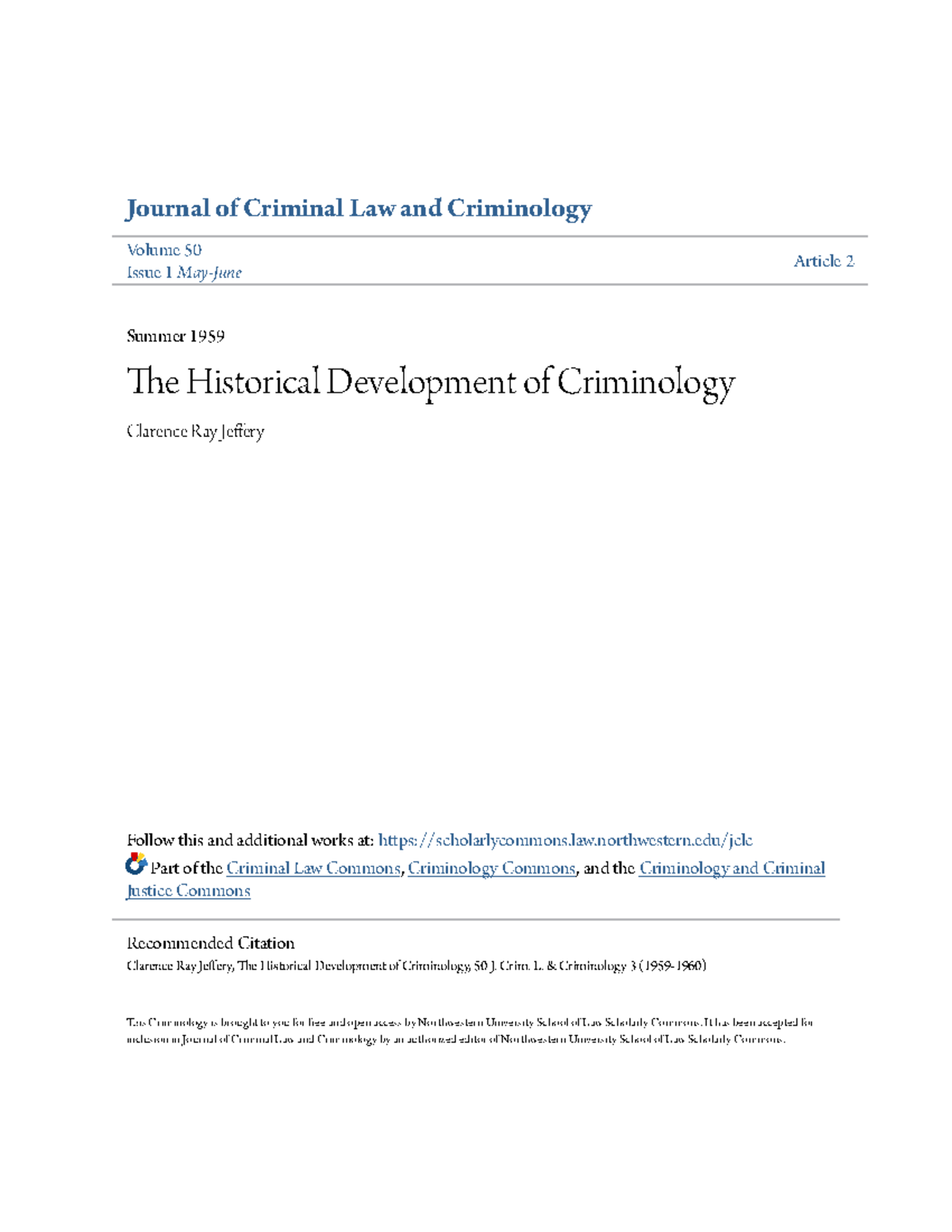 The Historical Development of Criminology - Journal of Criminal Law and ...