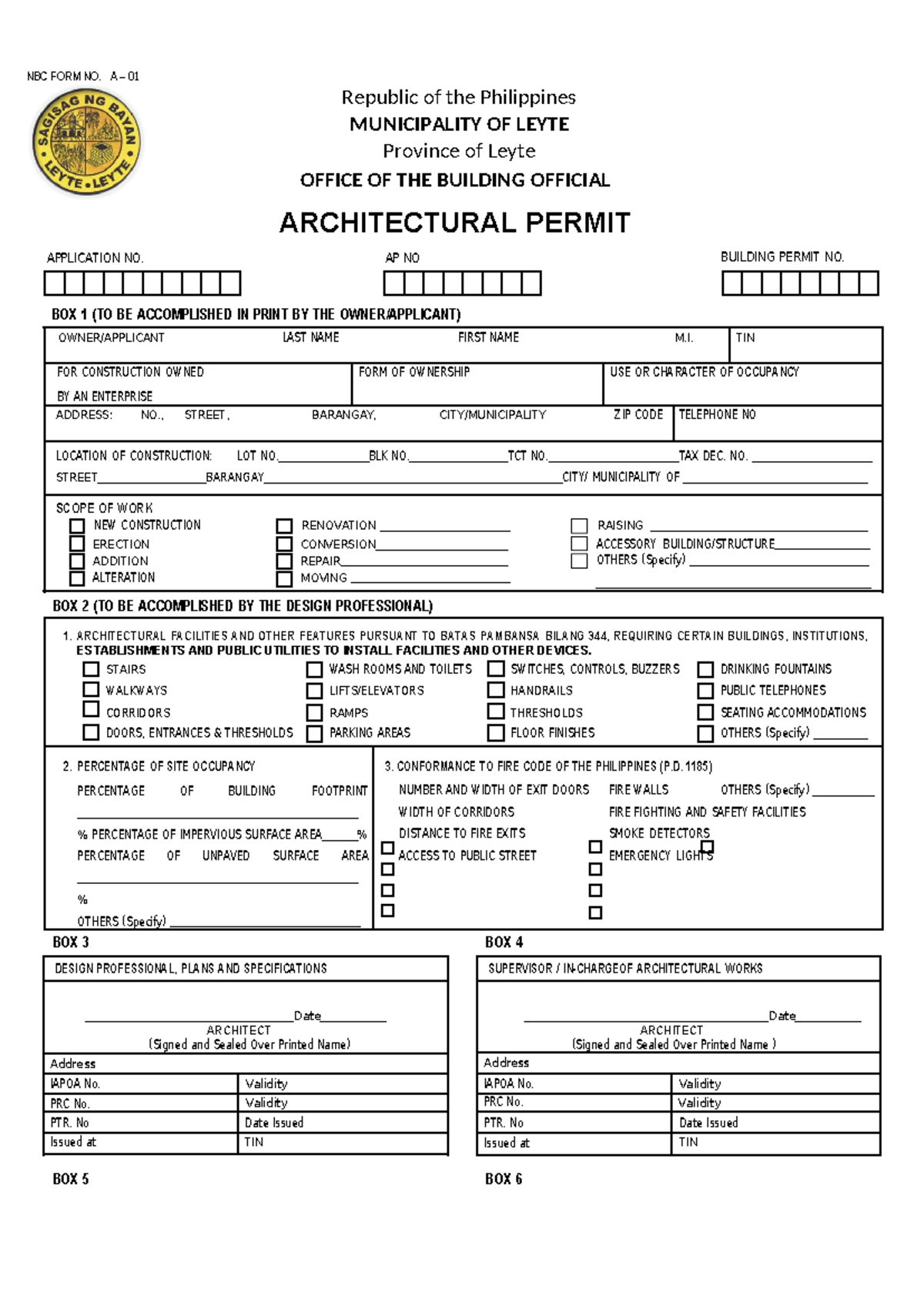 Architectural Permit - NBC FORM NO. A – 01 Republic of the Philippines ...
