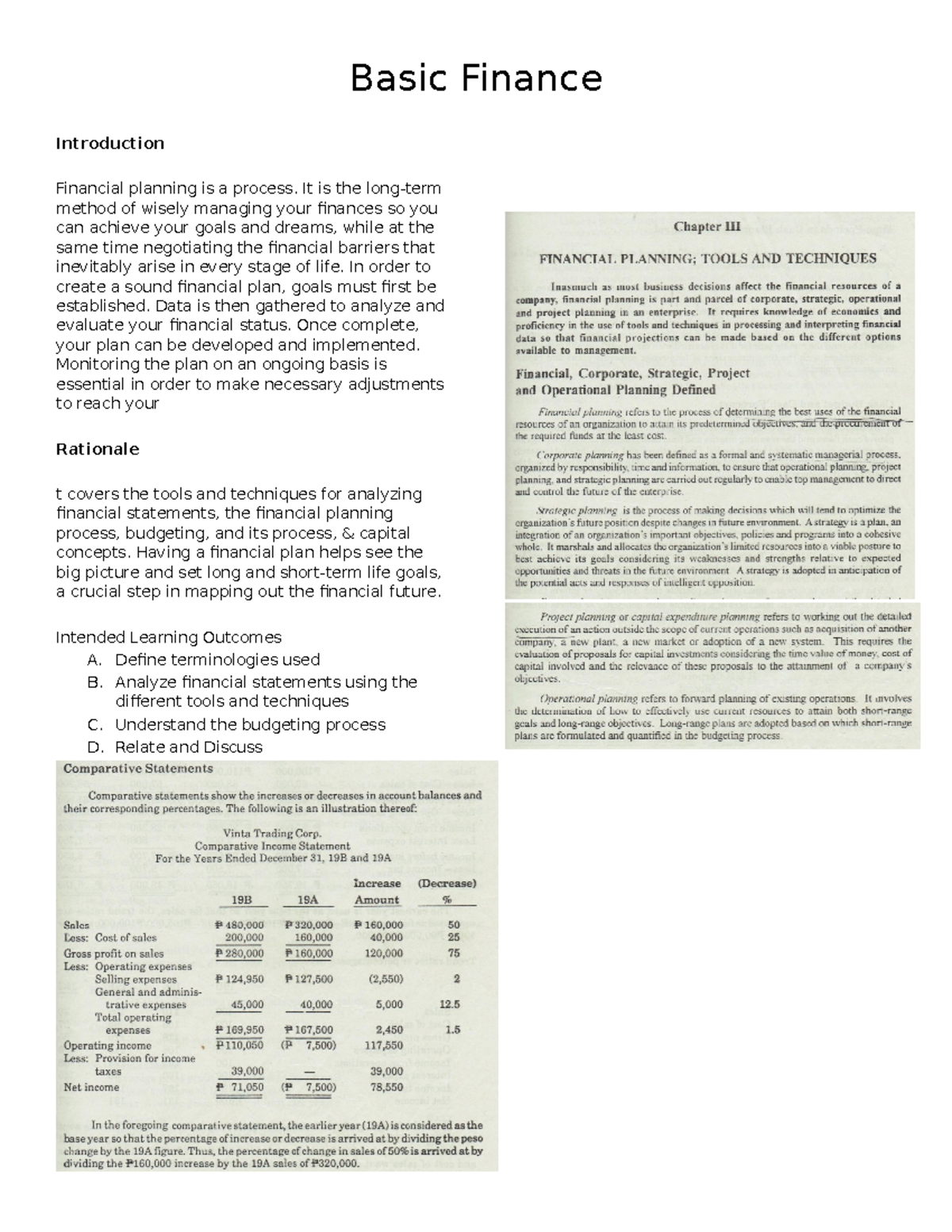 Basic Finance - Basic Finance Introduction Financial planning is a ...